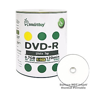 Smartbuy 4.7gb/120min 16x DVD-R White Top Blank Data Video Recordable Media Disc (100-Disc)