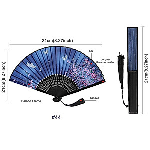 WEISHA Folding Handheld Flower Fan 1PC Vintage Chinese Style Dance Wedding Party Lace Silk Folding Handheld Flower Fan Party Performance Props(52)