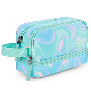 Choco Mocha Blue Pencil Case for Girls, Soft Zipper Pencil Pouch for Teen Girls,Pencil Bag for Kids Girls with 3 Compartments, Teal
