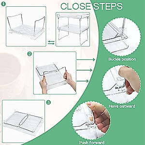 3 Packs Acrylic Cabinet Storage Shelf Organizers, LASZOLA Clear Plastic Kitchen Counter Cabinet Shelves Stand with Stainless Steel Metal Leg for Pantry Countertops Bathroom - Stackable & Foldable