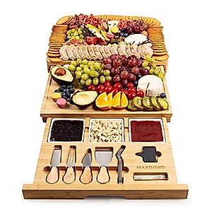 Maxboro Extra Large Charcuterie Board Set, Mothers Day Gifts for Mom from Daughter Son, Premium Bamboo Cheese Board and Knife Set, Cool Meat & Cheese Platter Tray, House Warming Gifts for New Home