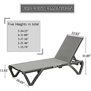 Domi Outdoor Chaise Lounge Set of 2,Pool Lounge Chair,Aluminum Sling Lounge Chairs for Outside with 5 Adjust able Positions (2 Grey Lounges W/O Table)