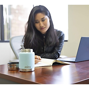 MIRA 15 oz Insulated Food Thermos for hot and cold foods - Leak-Proof Stainless Steel Container with Spoon - Pearl Blue