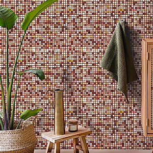 HomeyMosaic 10-Sheet Peel and Stick Backsplash Tile Stick on Kitchen Bathroom Fireplace Plaid Glass in Gradient Copper
