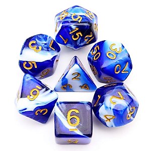 Haxtec Blue White DND Dice Set Swirl Polyhedral D&D Dices for RPG Dungeons and Dragons