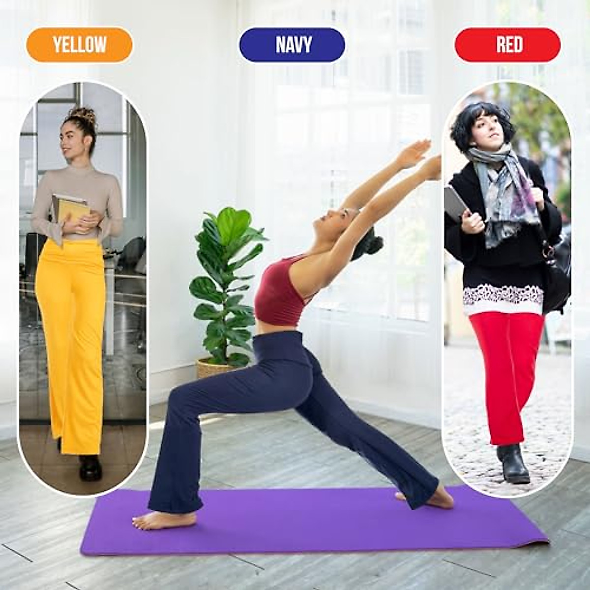 DEAR SPARKLE Fold Over Yoga Stretch Pants for Women | High Waist Bootleg Loungewear Pant + Plus Size (P8) (Black, Small)