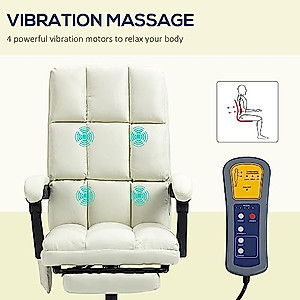 Vinsetto Massage Office Chair with 4 Vibration Points, Reclining Computer Chair with USB Port and Footrest, Cream White