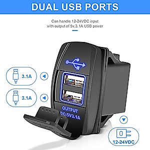 2023 Upgrade Rocker Switch Style USB Charger 12V/24V Dual USB Car Charger Adapter