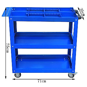 BBIJK Tool Trolley Cart 3-Tier Multifunction Barrier Organizer Service Parts Car, Bearing 100KG, 710x350x750mm