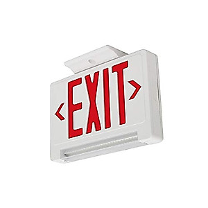 LFI Lights | Compact Combo Red Exit Sign with Emergency Lights | White Housing | All LED | Adjustable Light Bar | Hardwired with Battery Backup | UL Listed | (2 Pack) | COMBOLP-R