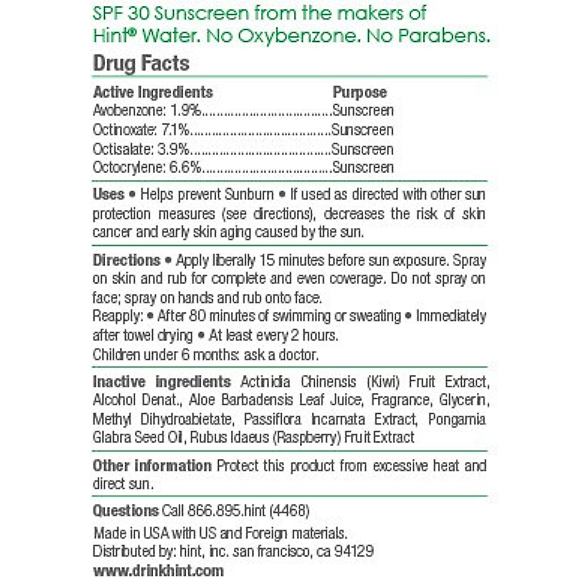 Hint Sunscreen Pineapple, SPF 30, 6 Fl Oz, Oxybenzone Free, Paraben Free, Reef Safe Formula, Compressed Air Spray-on Sunscreen, Water Resistant, Pineapple Scented