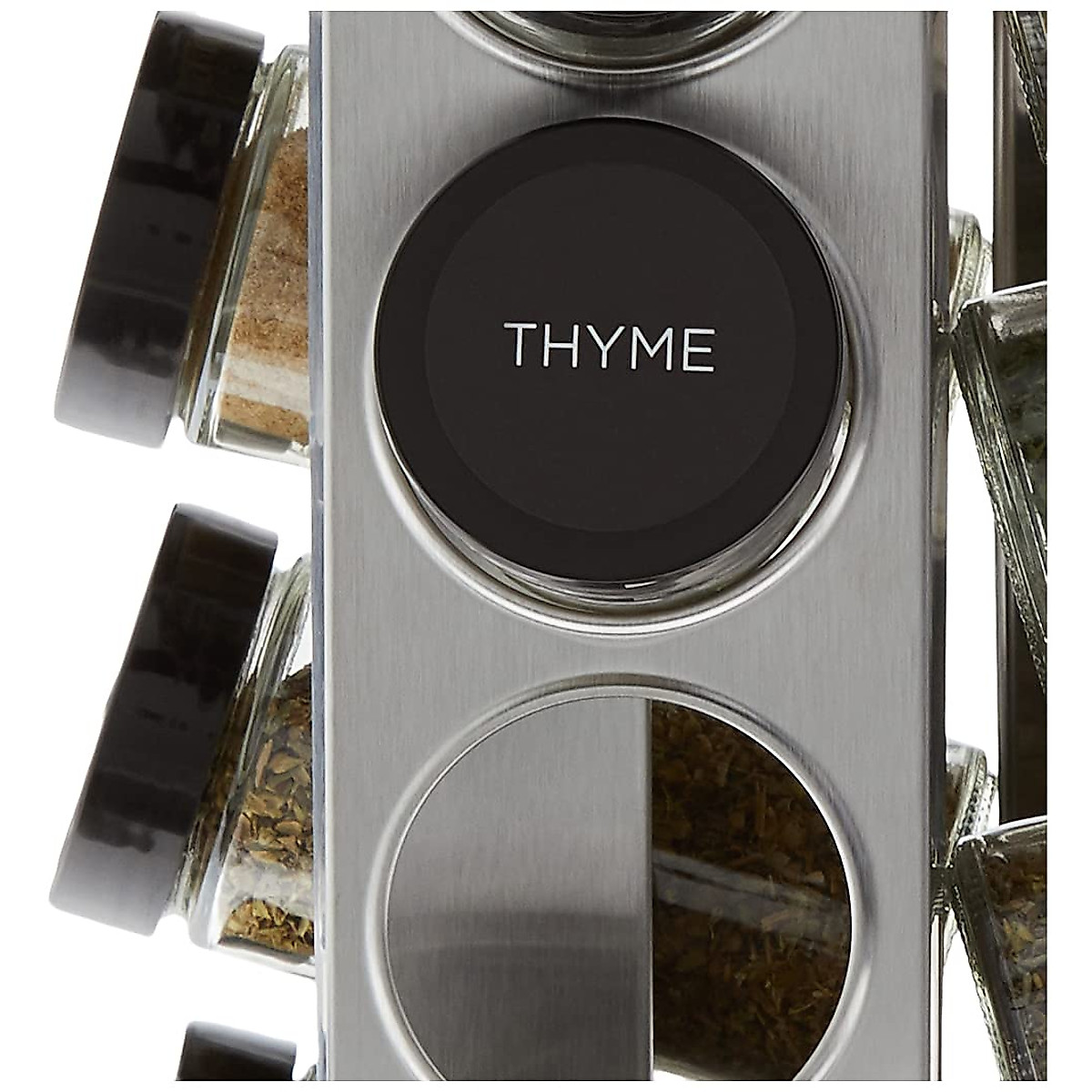 Kamenstein Brushed Stainless Steel 20-Jar Revolving Countertop Spice Rack, Pre Filled Spice in the USA, 5 Year Free Refills, Removable Sifter Cap with easy to Refill Glass Jars Labeled