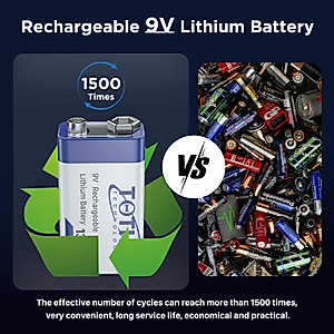 9V Rechargeable Batteries, 4-Packs USB 9 volt lithium batteries 1300mAh Long Lasting Li-ion 9 volt battery for smoke alarms, Multimeters, Microphones, walkie-Talkie,Toys,Guitar,Keyboard (4 Packs)