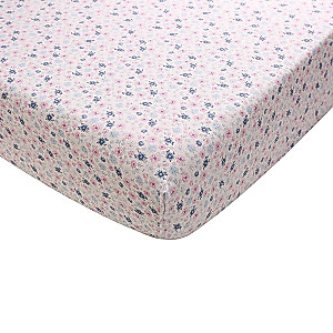 CribMATE 3 PCs Pink Embroidery Butterfly Nursery Crib Bedding Set Lace Trimmed Floral Butterfly Baby Girl Bedding Set Comforter Fitted Sheet Skirt Set