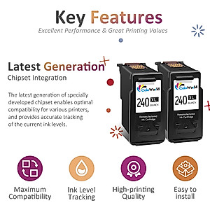 ColoWorld Remanufactured 240XL Black Ink Cartridge Replacement for Canon PG-240XL for Pixma MG3620 MG3600 MG3520 MG2120 MX472 MX452 MG3220 MX432 MG2220 MX512 MG3122 MG3222 MG3120 Printer (2 Pack)
