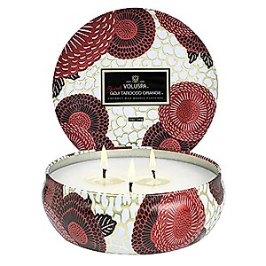 Voluspa Spiced Goji Tarocco Orange Candle | 3 Wick Tin | 12 Oz. | 40 Hour Burn Time | Vegan | All Natural Wicks and Coconut Wax for Clean Burning