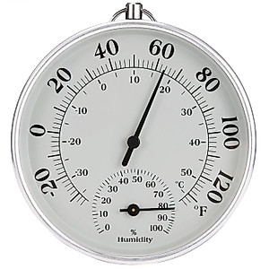 CHIVENIDO Indoor Outdoor Thermometer, Mini Thermometer Hygrometer for Car, Greenhouse, Baby Room, Freezer, No Battery Required Hanging Hygrometer Round 2" in Diameter (Silver)