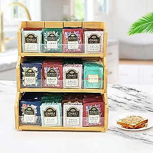 Bamboo Tea Bag Storage Containers- Tea Organizer for Tea Bags Cabinet- Tea Caddy Packet Rack Teabag Shelf Coffee Holders for Office Kitchen- Wooden 3 Tier