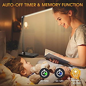 EASTAR LED Desk Lamp with USB Charging Port, Wireless Charger, College Dorm Room Essentials, Modern Eye-Caring Desk Lamps for Home Office - 5 Lighting Modes, Bright Desk Light with Timer, Black