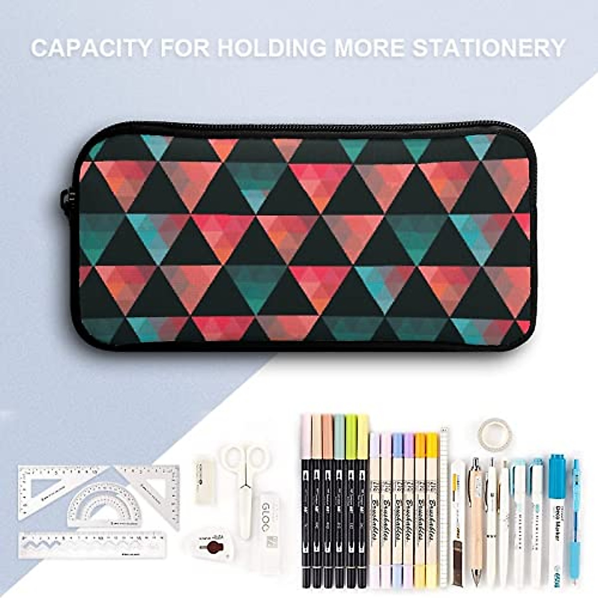 Retro Triangle Pencil Case Pencil Pouch Coin Pouch Cosmetic Bag Office Stationery Organizer