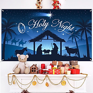 WATINC Christmas Nativity O Holy Night Backdrop XtraLarge Xmas Birth of Jesus Winter Holiday Religious Christian Party Wall Decorations Supplies Photo Props Booth for Home Church Outdoor 78 x 45 Inch