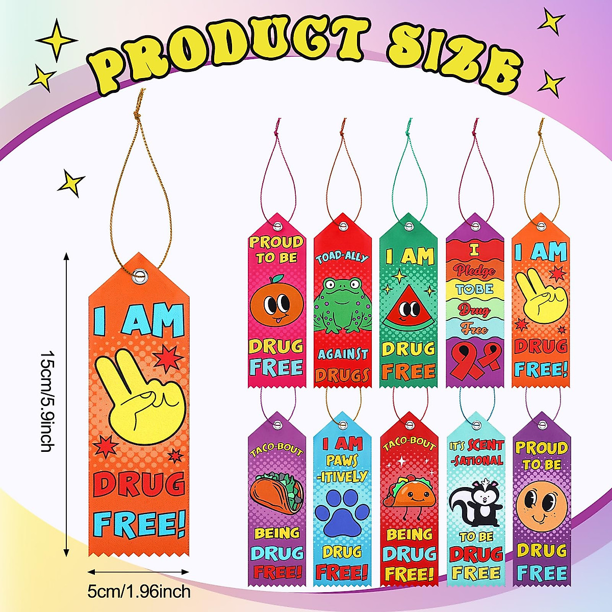 Hollowfly 60 Pcs Red Ribbon Week Award Ribbons Bulk Drug Free Participant Award Ribbon Red Ribbon Participant Medal Ribbons with Card and Rope for Red Ribbon Week School Office Drug Prevention Favors