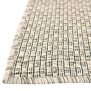 Unique Loom Collection Casual Transitional Solid Heathered Indoor/Outdoor Flatweave Area Rug, 4 ft x 6 ft, Light Gray/Ivory