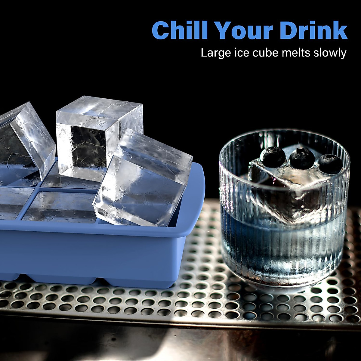 Large Ice Cube Tray for Whiskey: Ice Ball Maker for Cocktails - Large Ice Trays for Whisky Ice Sphere - Big Ice Cube Maker for Bourbon Square Ice