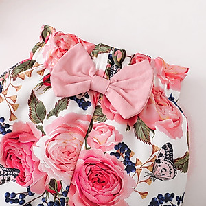 SUNNY PIGGY Baby Girl Clothes Newborn Outfit Infant Winter Fall Letter Print Flower Pants Set Long Sleeve Romper Baby Girl's Clothing with Headband 3-6 Months Pink 4PCS