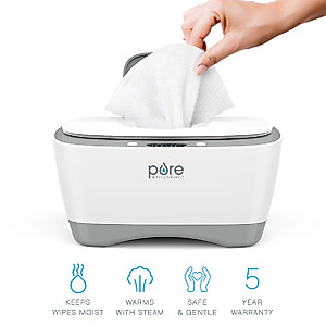 PureBaby™ Wipe Warmer with Digital Display - Easy-Feed Dispenser with 3 Heat Settings, LCD Display, 80 Wipe Capacity, Naturally Steam Heated for Comfort and Safety for Baby