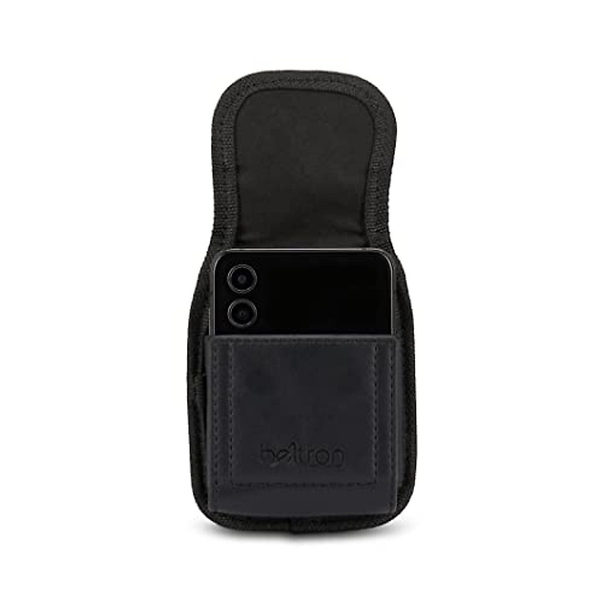 BELTRON Leather Pouch for Galaxy Z Flip (F700/F707), Galaxy Z Flip 3 (F711), Galaxy Z Flip 4 (F721), Motorola RAZR 4G, Motorola RAZR 5G with Heavy Duty Belt Loop, Metal Belt Clip & Dual Magnet Closure