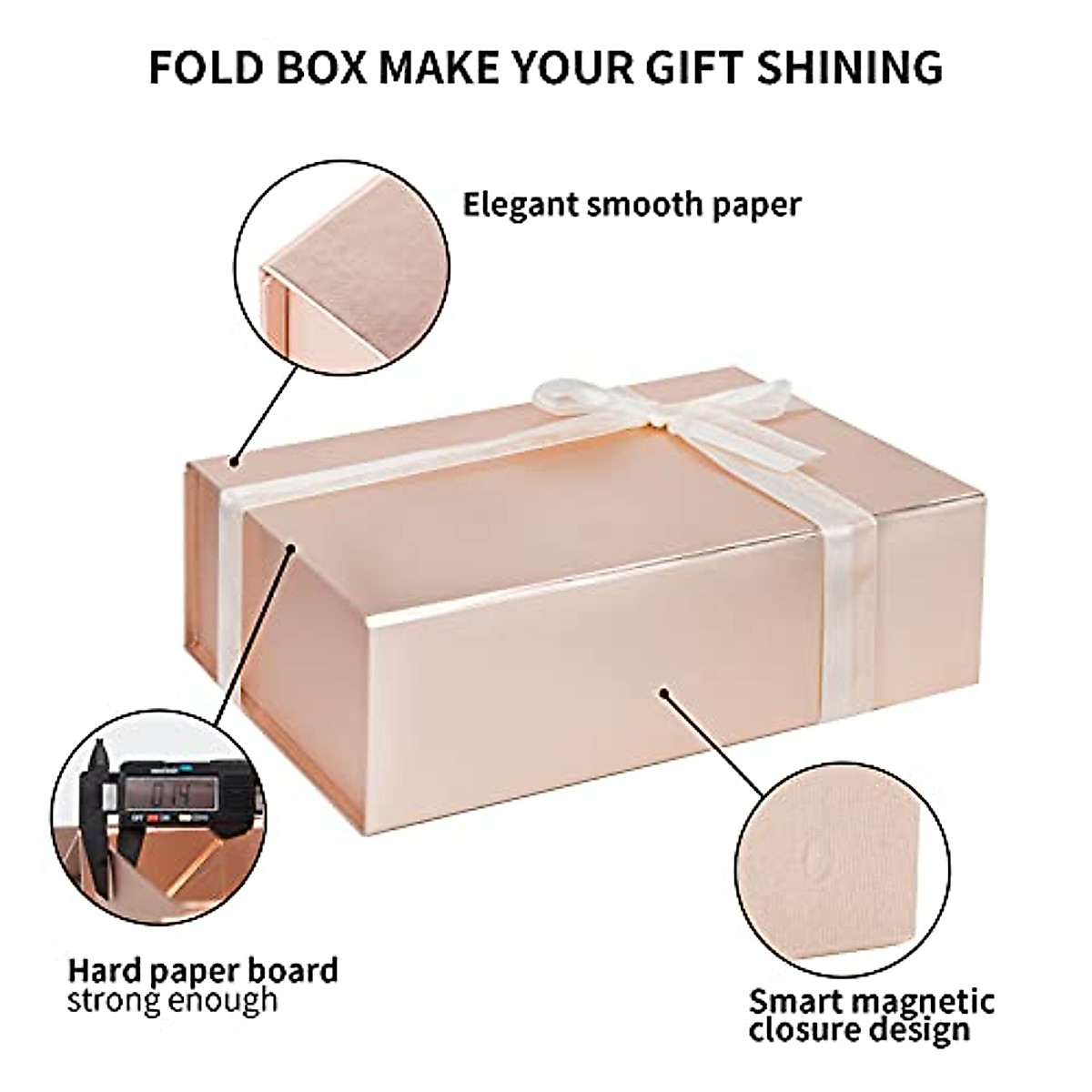 LIFELUM Gift Boxes 2 Pack 11 x 8 x 3.5 Rose Gold Gift Boxes with Magnetic Lid Wedding Gift Boxes for Presents Valentine's Contains Card, Ribbon, Shredded Paper Filler
