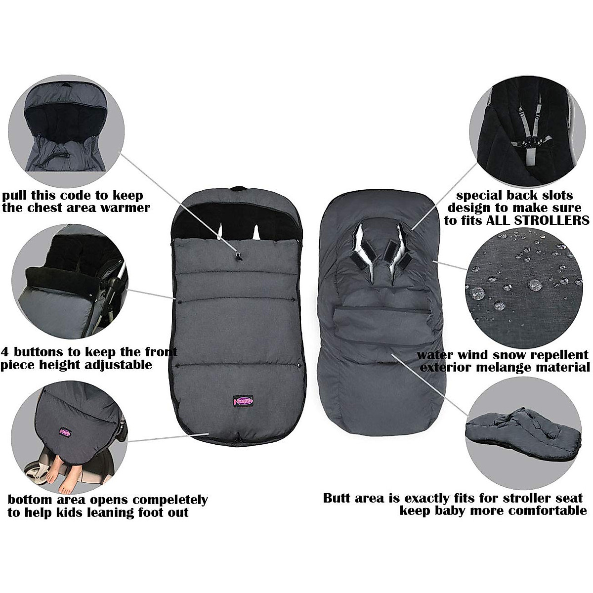 3-in-1,3D Cotton Filling The Worlds Most Comfortable Universal Baby Stroller Sleeping Bag, Cozy Warm Footmuff Fits All Stroller, 2x2 Zippers Easy for Baby in&Out, Bottom Open,Front Piece Removable