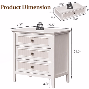 RoyalCraft White Dresser for Bedroom Set of 2, Boho Tall Dresser with 3 Rattan Decorated Drawers, Modern Wood Chest of Drawers for Closet, Living Room, Hallway, Entryway