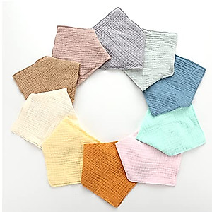AIXMEET 10 Pack Muslin Baby Bibs, Absorbent Baby Bandana Drool Bibs, Solid Colors Set for Teething and Drooling, Stylish Unisex Bibs, Soft Teething Bibs for Infants, Easy to wash, easy to put on