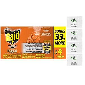 Raid Concentrated Fogger 1.5 Oz - 4 Pack W/Health and Outdoors Wipes
