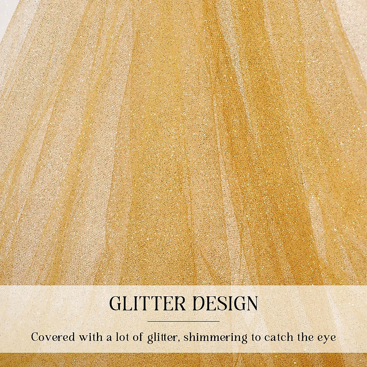 Hosuly 54" x 25 Yards Glitter Tulle Fabric Tulle Mesh Tulle Rolls Netting for DIY Craft Handmade Princess Dress Cape and Wedding Party Backdrop Decoration(Gold, Glitter)