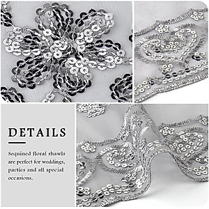 Ladiery Sequin Floral Shawls and Wraps for Evening Dresses,Women sparkly Sheer Mesh Wedding Shawls for Evening Party