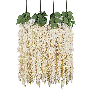 Duovlo 4 Pcs 3.12 Feet Artificial Wisteria Hanging Garland Flowers Silk Flower Bush for Wedding Party Home Garden Wall Restaurant Decoration(Light Pink)