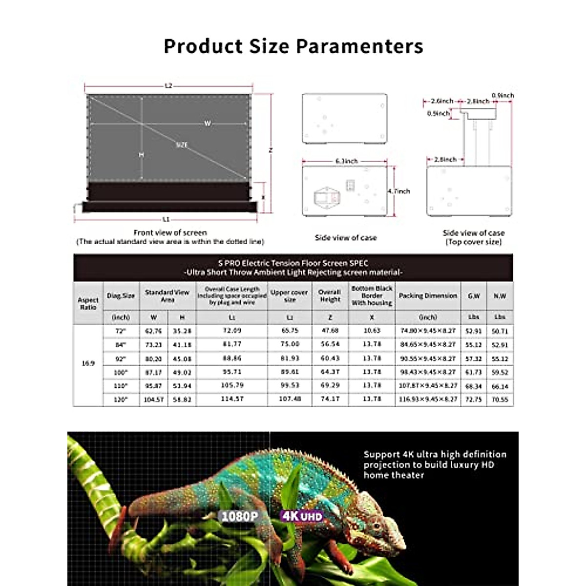 Vivid Storm Since 2004-Projection Screen S PRO Portable Folding Stand Indoor Tension ALR Floor Screen, Home Cinema Movie,Compatible with 4K/3D/HD Ultra Short Throw Laser Projector,VSDSTUST100H