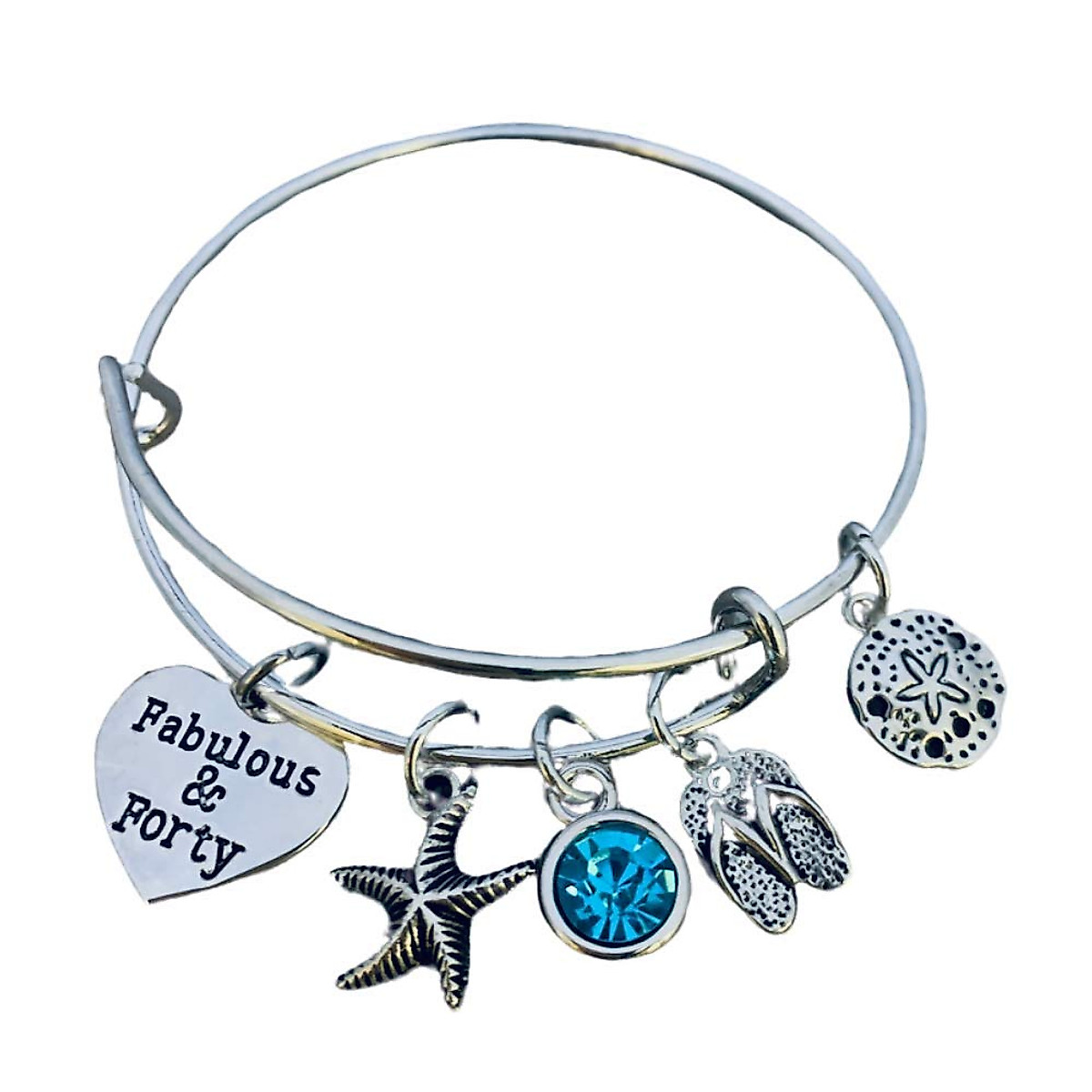 Infinity Collection Birthday Charm Bangle Bracelet, Silver Plated Nautical Beach Jewelry, Birthday Gift for Beach Women (60th)