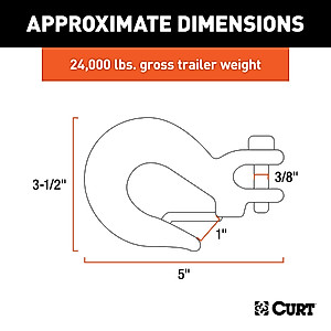 CURT 81960 3/8-Inch Forged Steel Clevis Slip Hook with Safety Latch, 24,000 lbs, 1-In Opening, 3/8" Pin