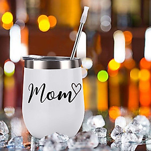 Mom and Dad Wine Tumbler Set, Funny Christmas Gifts for New Parents New Pregnancy New Dad New Mom Anniversary Birthday, Stainless Steel Insulated Wine Tumbler with Lid(12oz, Black and White)