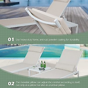 PATIO TREE 2 PCS Patio Full Flat Chaise Lounges Outdoor Steel Recliner Lounge Chairs with Four-Position Adjustable Backrest, Beige