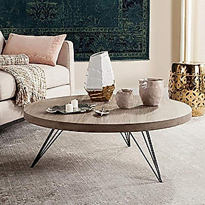 Safavieh Home Collection Mansel Mid-Century Light Oak Hairpin Leg Round Coffee Table