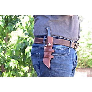 Knives Ranch Fixed Blade Knife with Black Burlap Micarta Handle & Heavy-Duty Leather Sheath (2081-M)