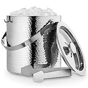 Hammered Ice Bucket - Ice Bucket with Tongs - Insulated Ice Bucket with Lid - Double Wall Ice Bucket 3 Quarts - By Colleta Home