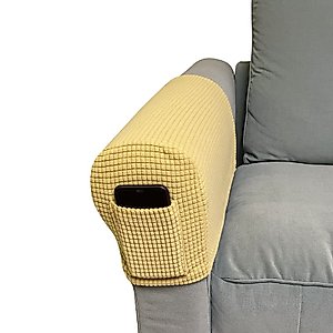 BADASS SHARKS Stretch Armrest Covers Couch Arm Covers Pocket Set for Chairs Couch Sofa Armchair Slipcovers for Recliner Sofa with Twist Pins 2pcs (Beige)
