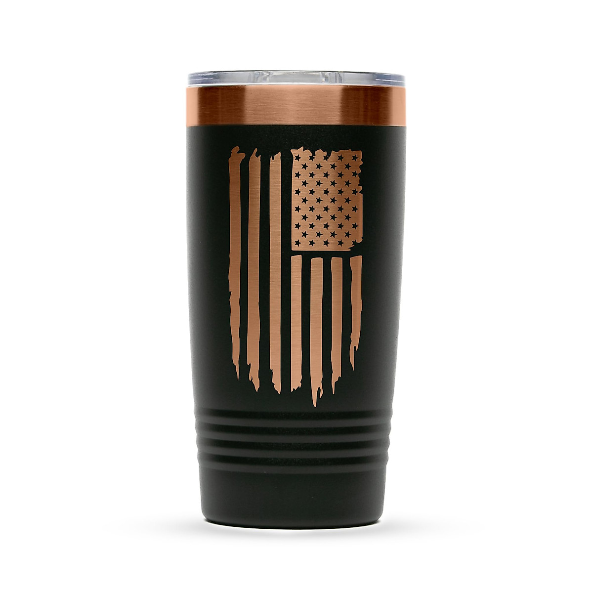 Custom Laser Engraved 20oz Stainless Steel Tumbler | American Flag Design | Personalized Option Available | Perfect Patriotic Gift | Veterans Day (Black Distressed Flag, Flag)
