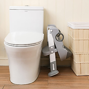 Potty Training Toilet Seat with Step Stool Ladder for Boys and Girls Baby Toddler Kid Children Toilet Training Seat Chair with Handles Padded Seat Non-Slip Wide Step(Gray)